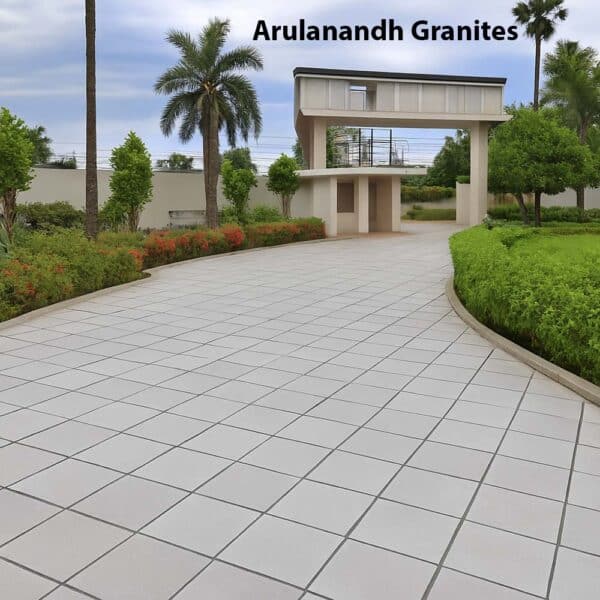 Curved Grid-Tile Entrance Walkway – Matte Concrete Finish