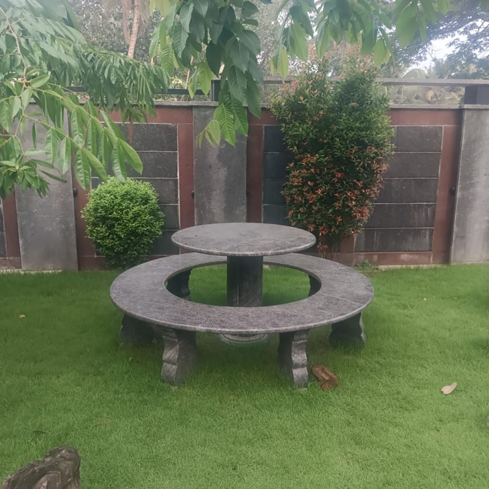 Circular Granite Table with Bench